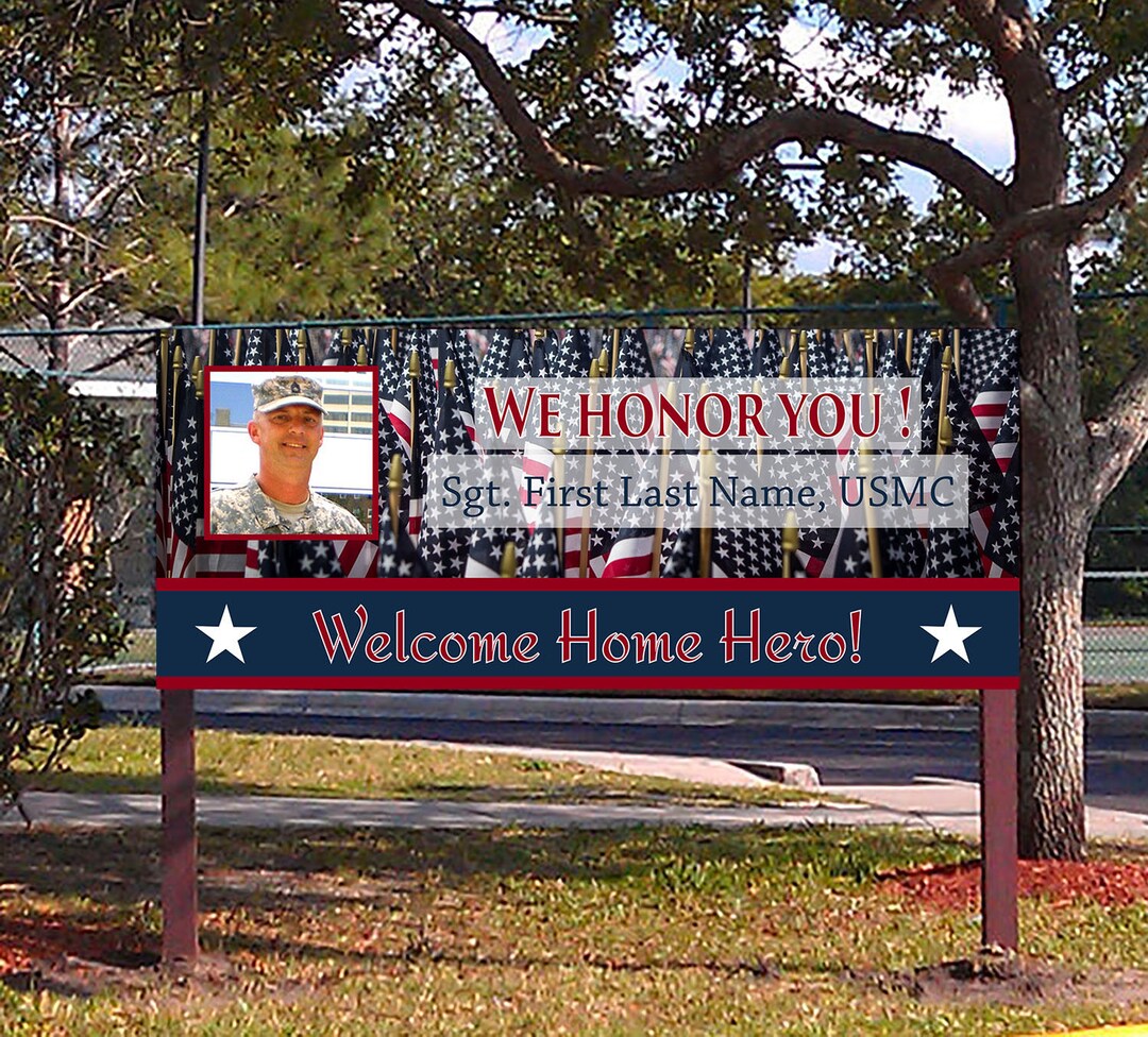 Custom Military Welcome Home Printed HD Banner Sign Complete With Hem ...