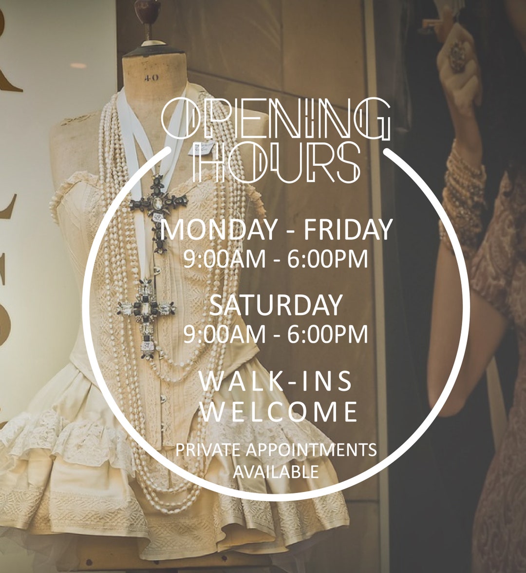 Business Opening Hours Decal - Open to Close - Hours of Operation ...