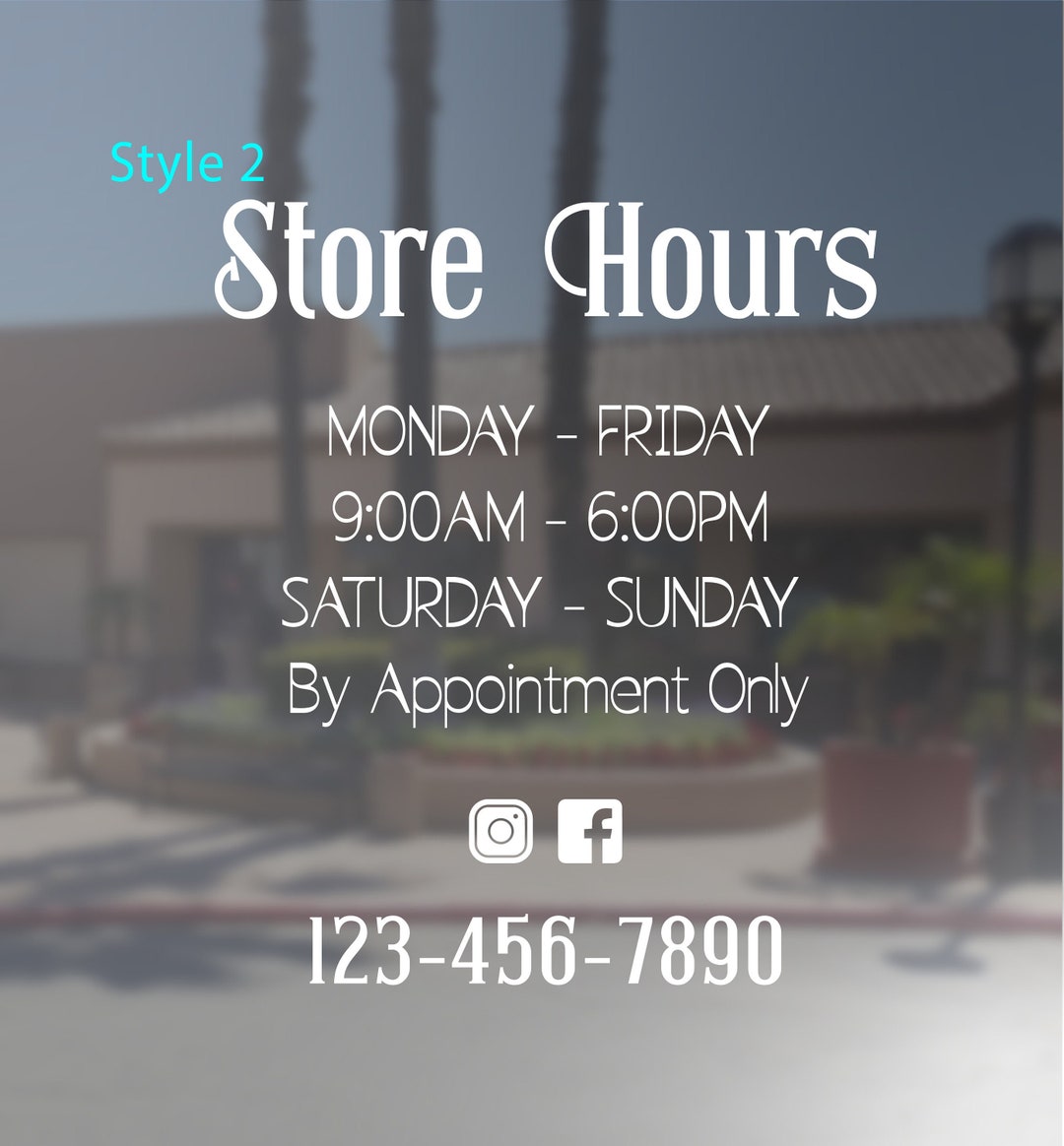 Store Hours Business Decal 2 Styles to Choose From Hours of Operation ...