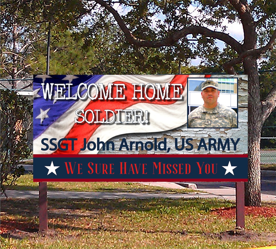 Custom Military Welcome Home Printed HD Banner Sign Complete With Hem ...