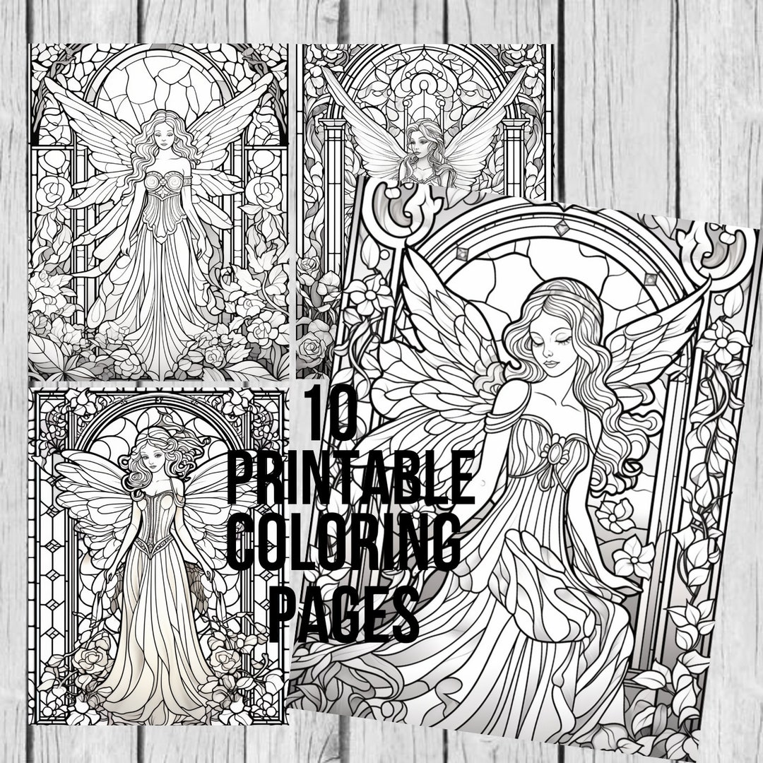 10 Printable Stained Glass Fairies Coloring Pages Instant Download - Etsy