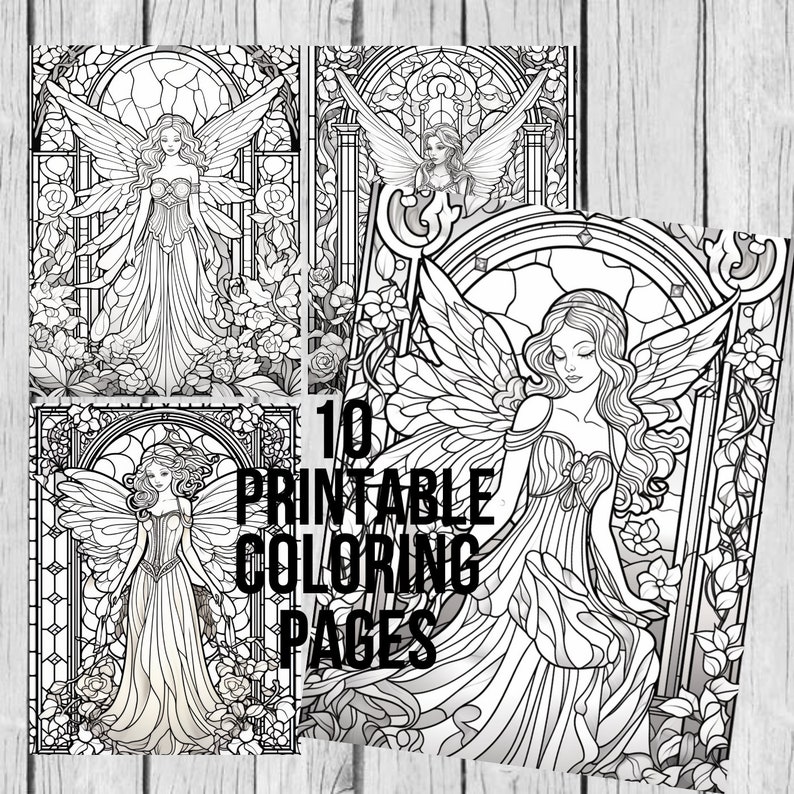 10 Printable Stained Glass Fairies Coloring Pages Instant Download - Etsy
