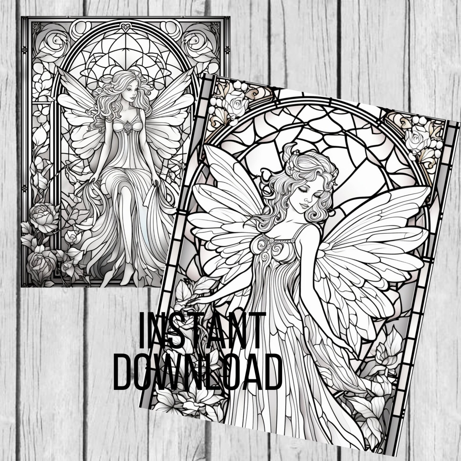10 Printable Stained Glass Fairies Coloring Pages Instant Download - Etsy