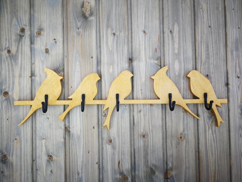 Coat Rack Wall Mount With 5 Hooks BIRDS in COLOR | Etsy