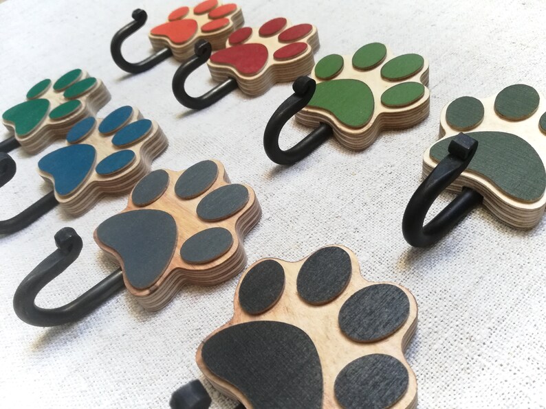 Wooden Dog Leash Hook for Wall Paw Print in Solid Color - Etsy UK
