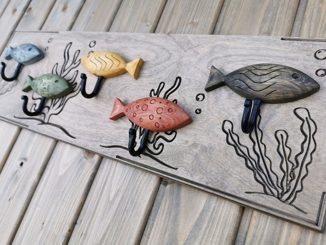 Colorful and Playful Wooden Wall Mount Coat Rack Fish Tank - Etsy