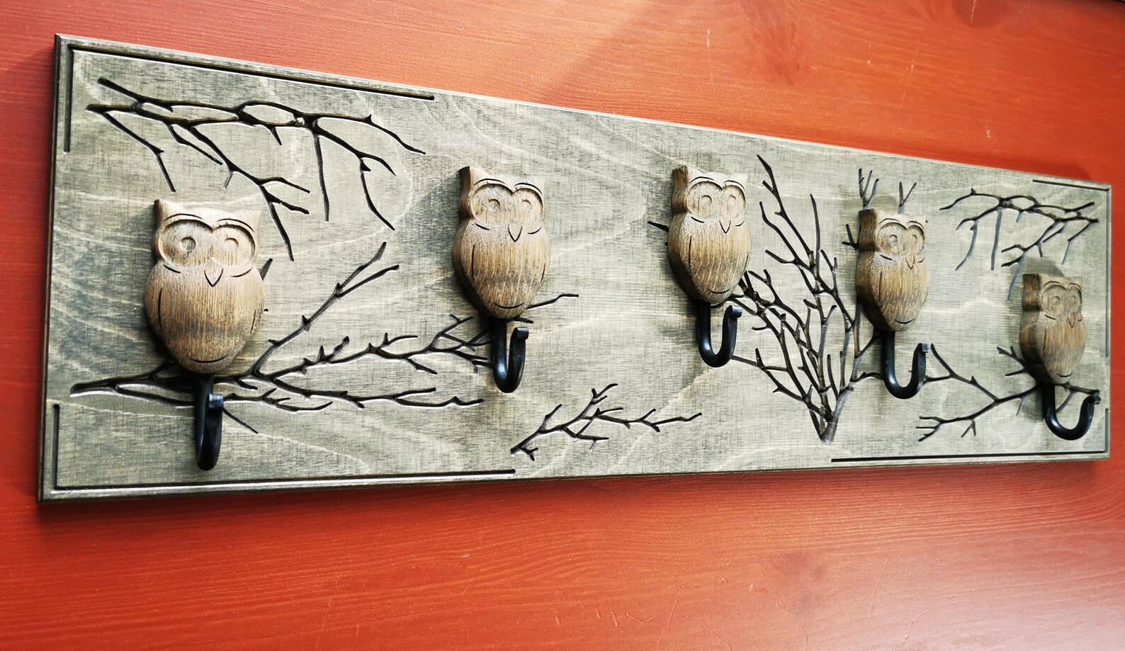 Wooden Wall Mount Coat Rack Owl's Hill With 5 Hooks - Etsy