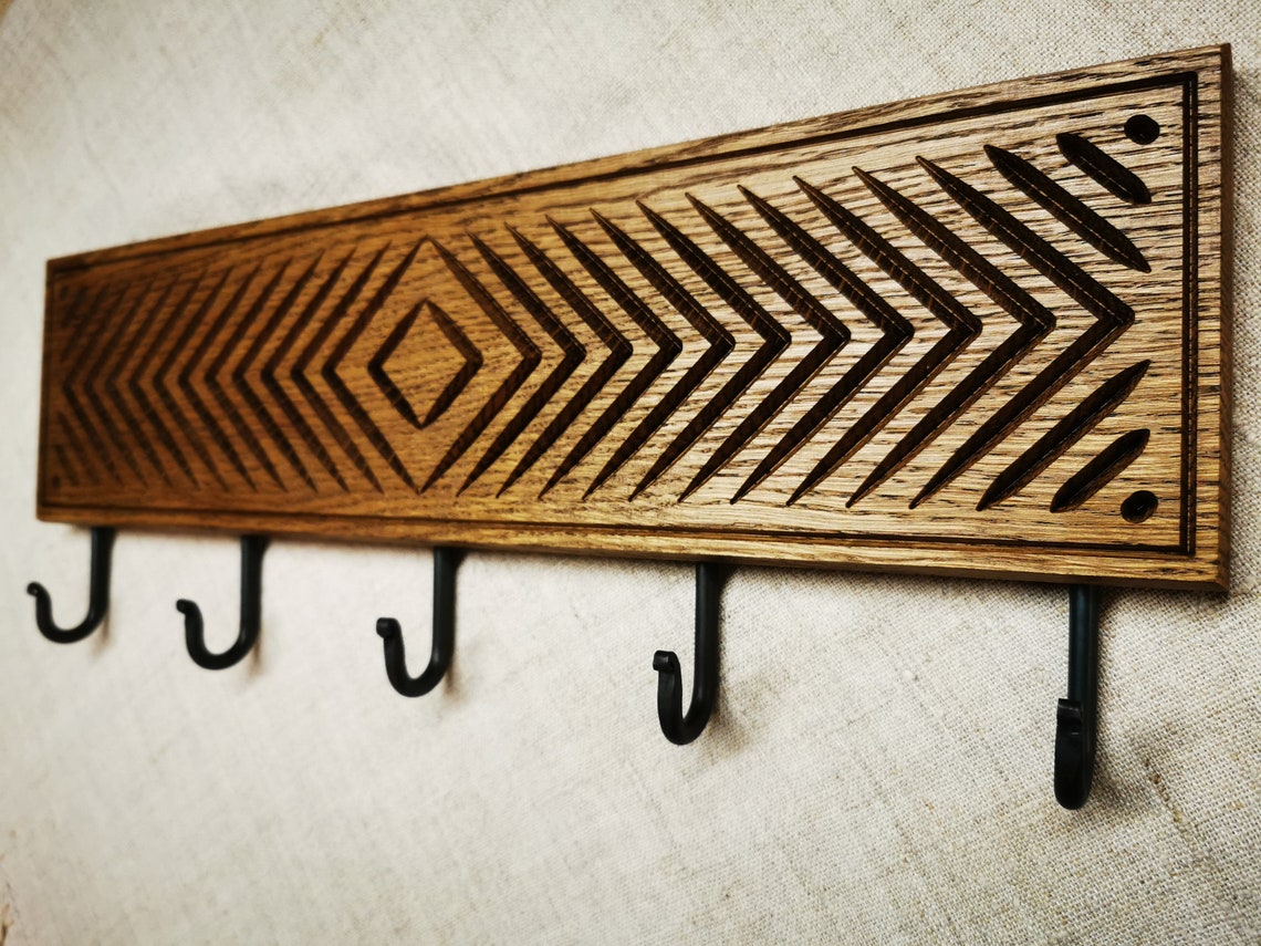 Classic look wall mount coat rack Diamond of Oak with 5 or 7 | Etsy