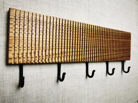 Unique Modern Wooden Wall Mounted Coat Rack Stripes of Zebrano - Etsy