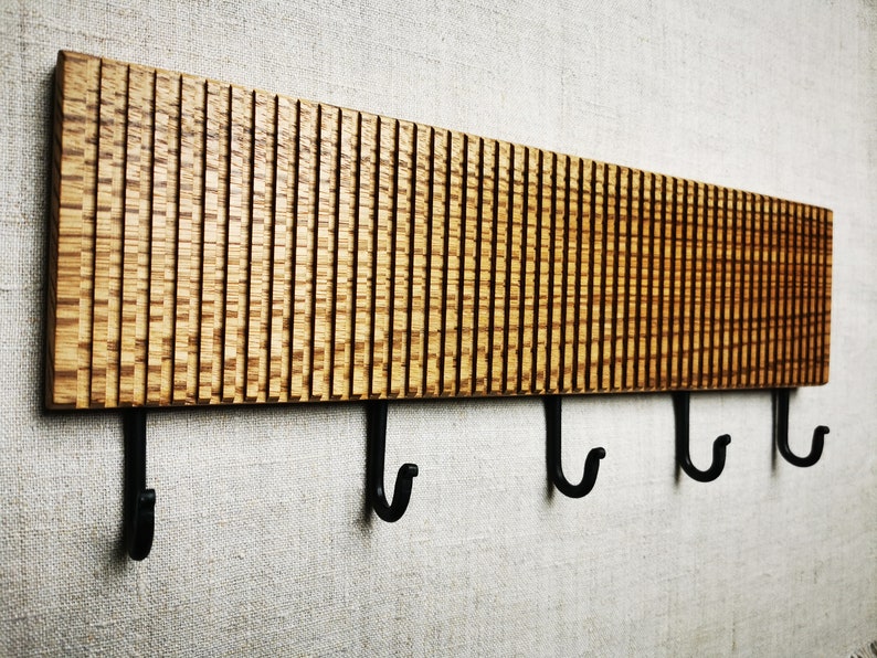 Unique Modern Wooden Wall Mounted Coat Rack Stripes of Zebrano - Etsy