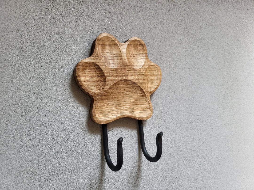 Wooden Dog Leash Hanger Paw Print 2 Hooks - Etsy