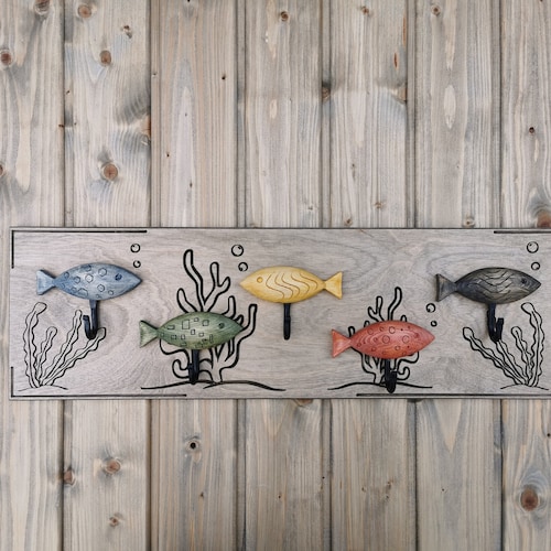 Colorful and Playful Wooden Wall Mount Coat Rack Fish Tank - Etsy