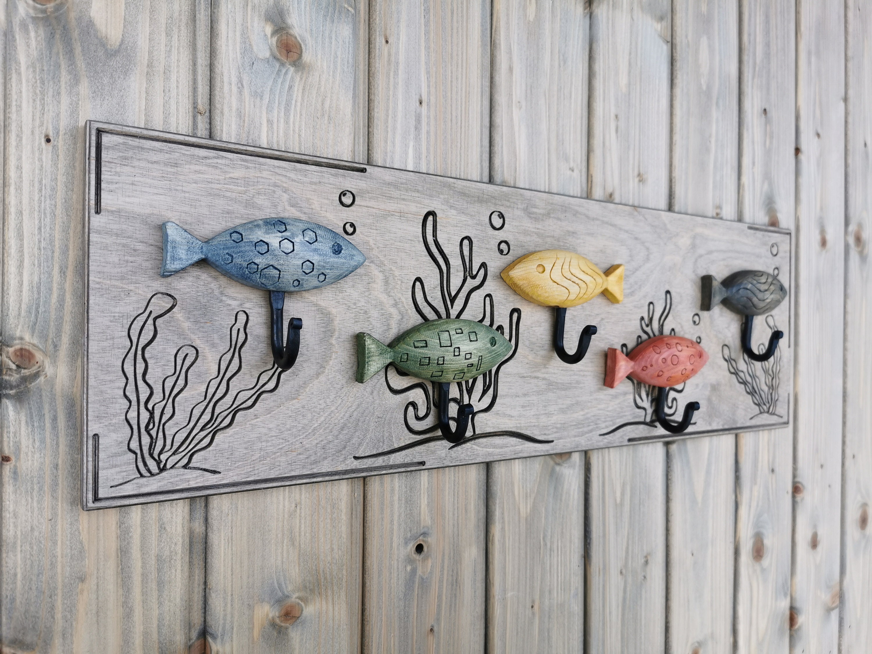 Colorful and Playful Wooden Wall Mount Coat Rack Fish Tank - Etsy