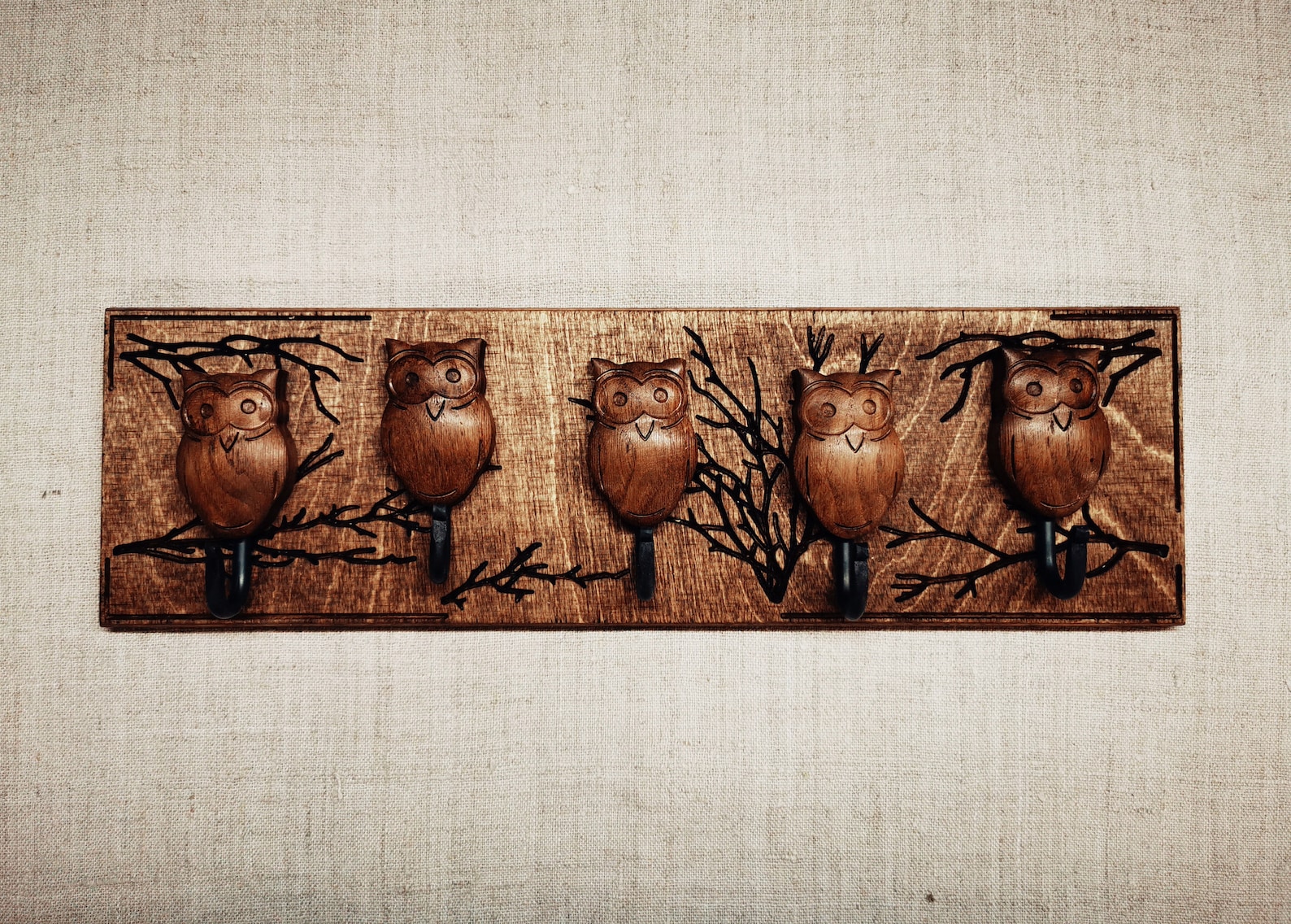 Wooden Wall Mount Coat Rack Owl's Hill With 5 Hooks - Etsy