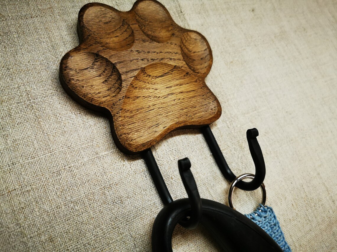 Wooden Dog Leash Hanger Paw Print 2 Hooks - Etsy