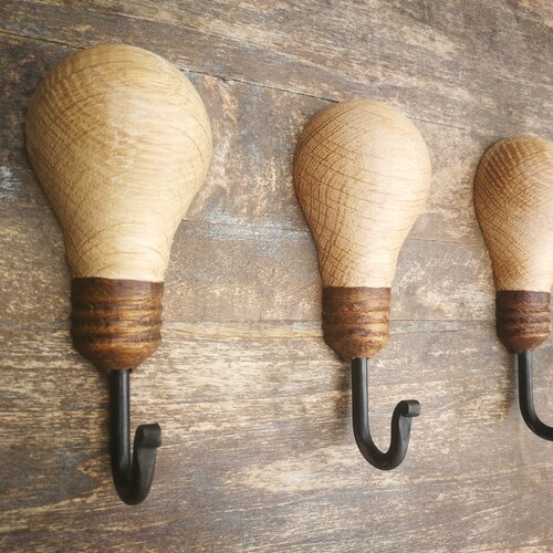 Fun and Funny Coat Hook Light Bulb of Oak - Etsy