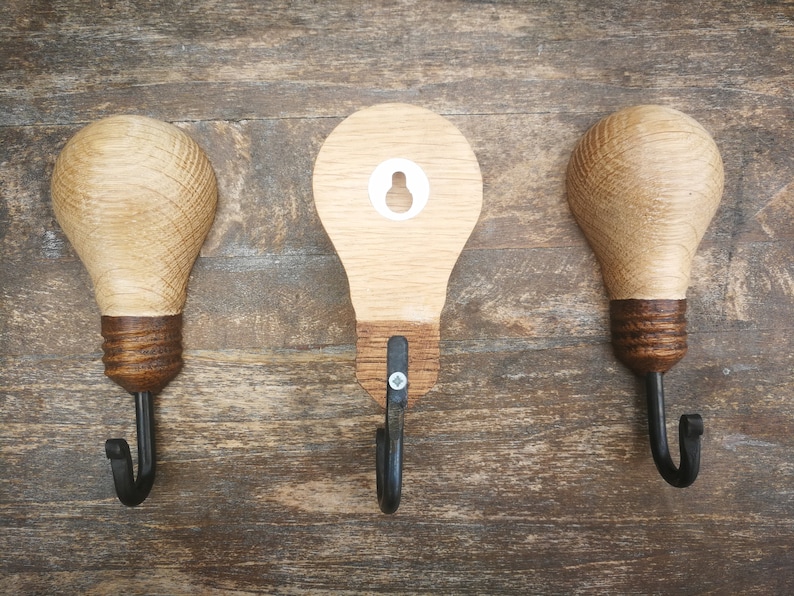 Fun and Funny Coat Hook Light Bulb of Oak - Etsy