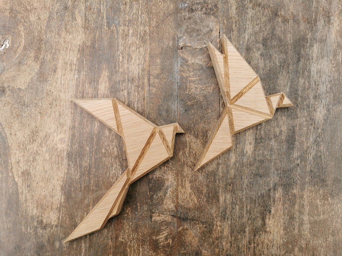 Wooden origami wall decoration Birds a set of two | Etsy