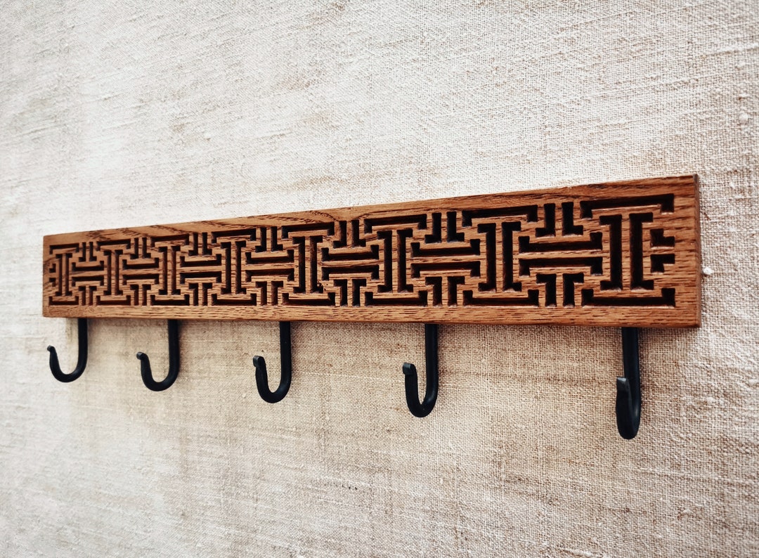 Classic Style Slim Coat Rack or Key Hanger of Oak With 5 to 9 Hooks - Etsy