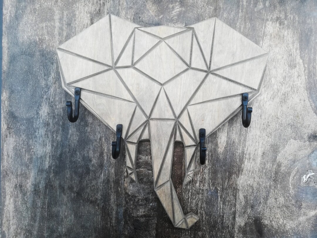Origami Elephant Coat Rack With 4 Black Iron Hooks - Etsy