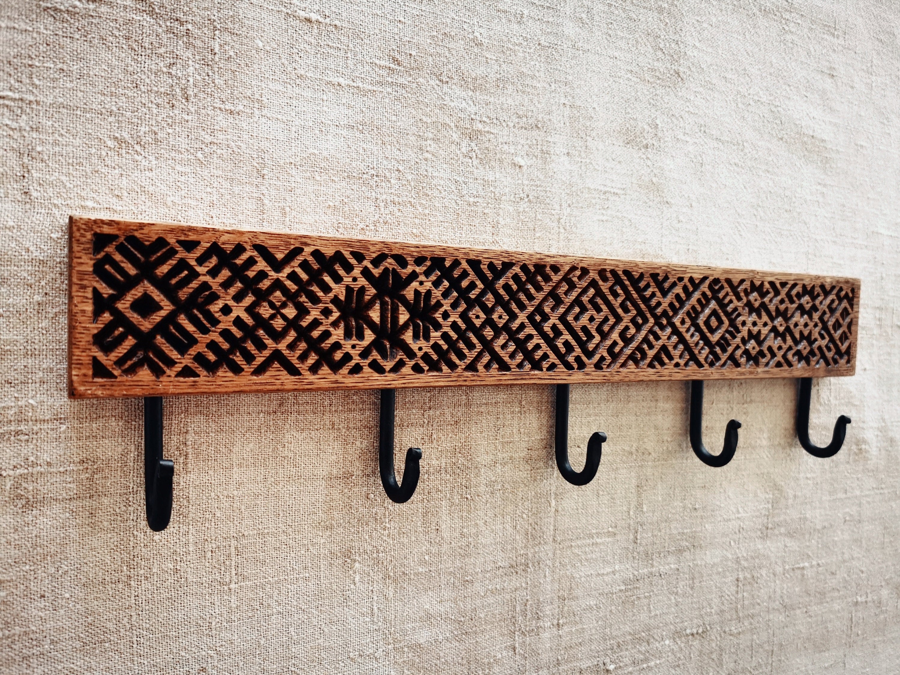 Slim Style Wooden Etno-patterned Coat Rack or Key Hanger With - Etsy