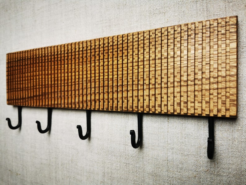 Unique Modern Wooden Wall Mounted Coat Rack Stripes of Zebrano - Etsy