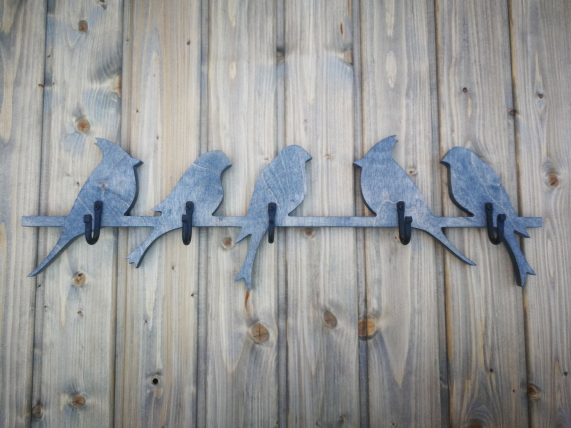 Coat rack wall mount with 5 hooks BIRDS in COLOR | Etsy