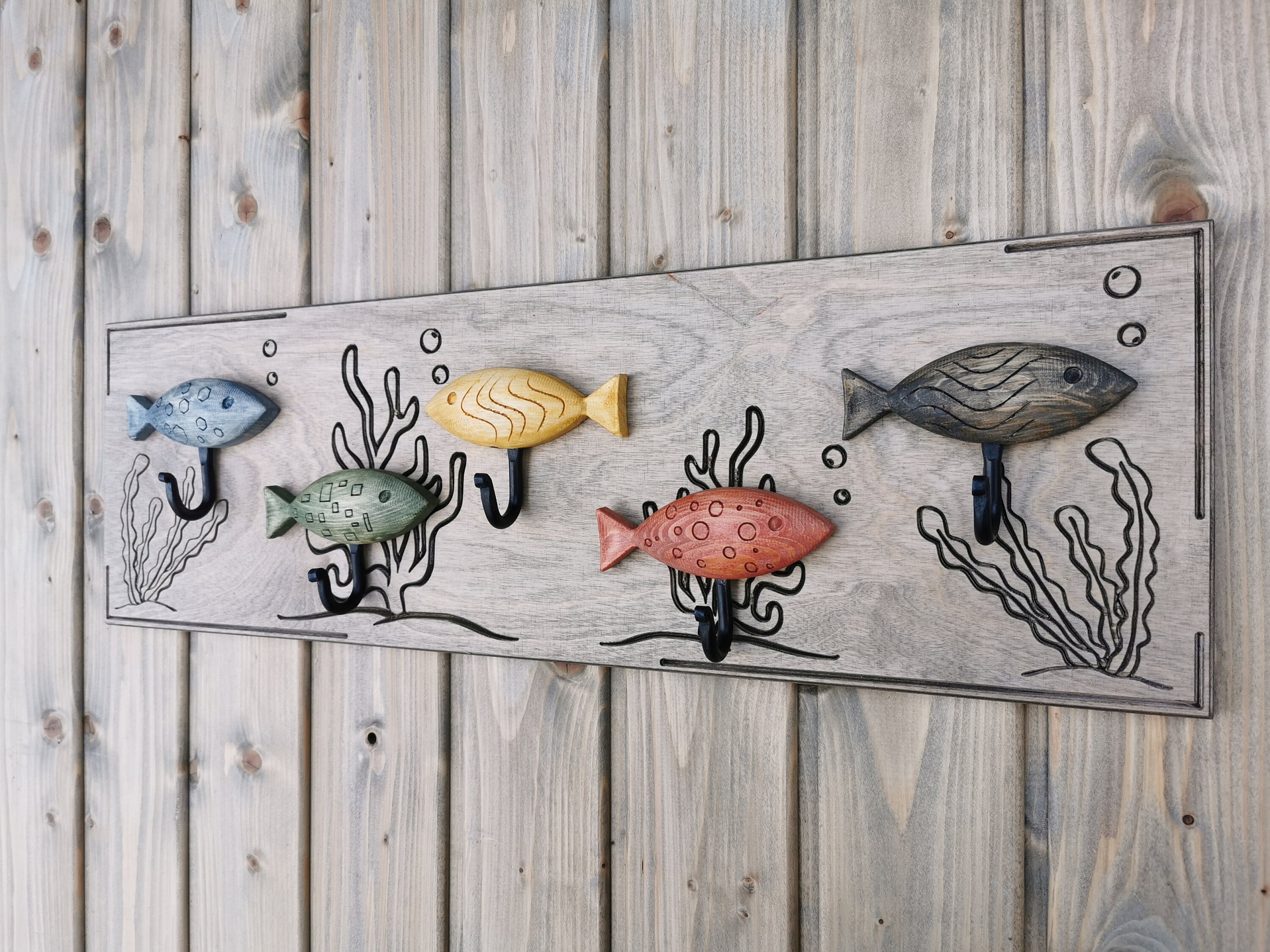 Colorful and Playful Wooden Wall Mount Coat Rack Fish Tank - Etsy