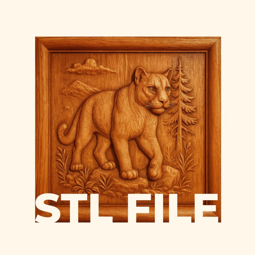 Mountain Lion STL File – Wildlife Scene Relief Cut Design for CNC & 3D ...