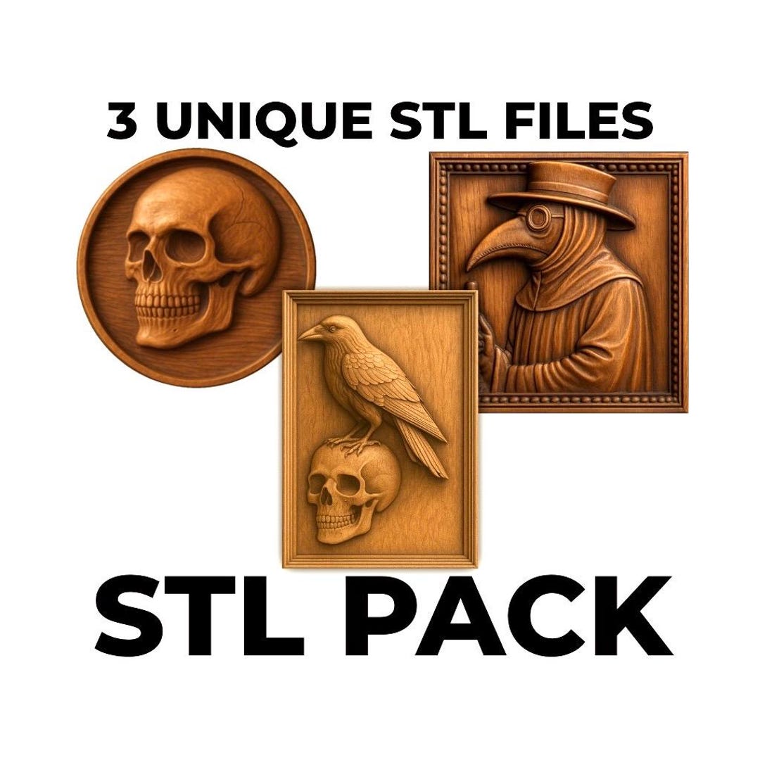 Terror 3-pack STL Bundle- Skull, Crow, Plague Doctor Relief Cut Designs ...