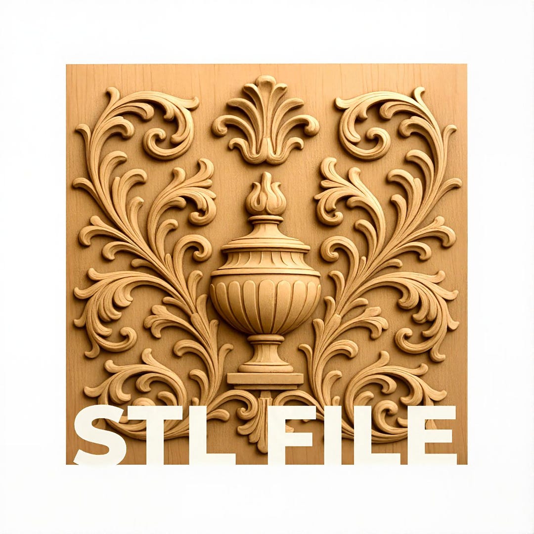 Ornate Urn Scroll STL File for CNC | Baroque Floral Relief | 3D Wall ...