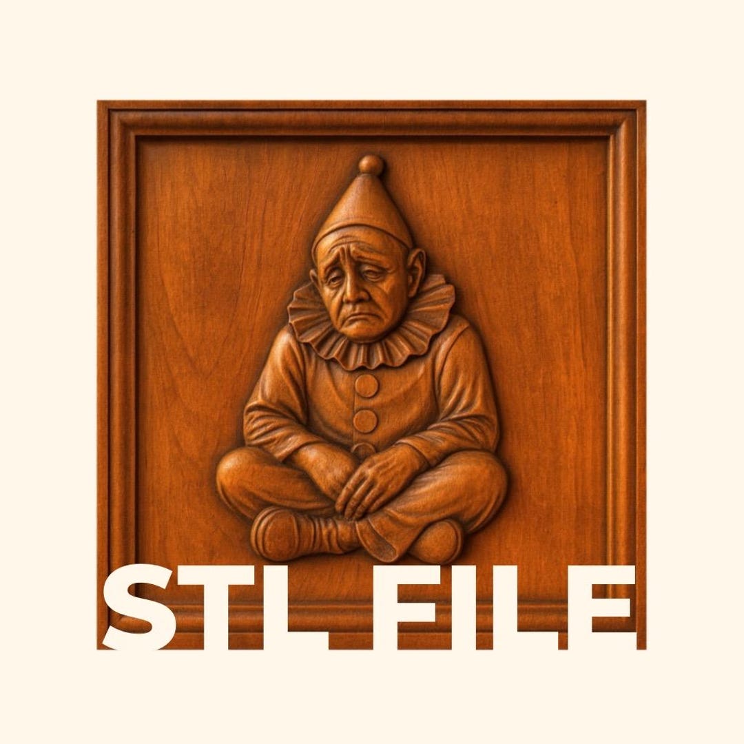 Sad Clown STL File – Melancholic Pierrot Relief Cut Design for CNC & 3D ...