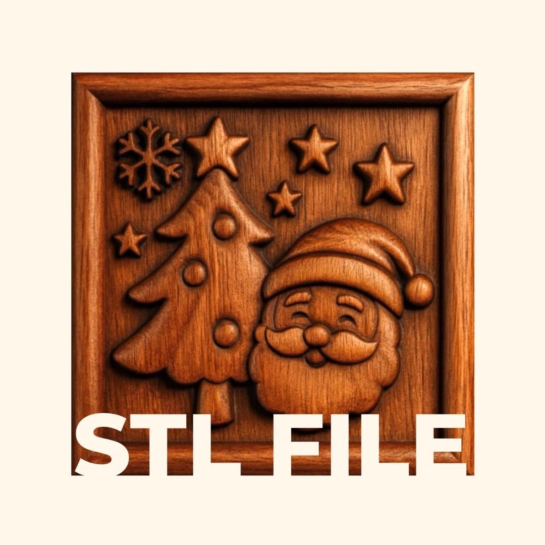 Santa and Tree STL File – Christmas Scene Relief Cut Design for CNC ...
