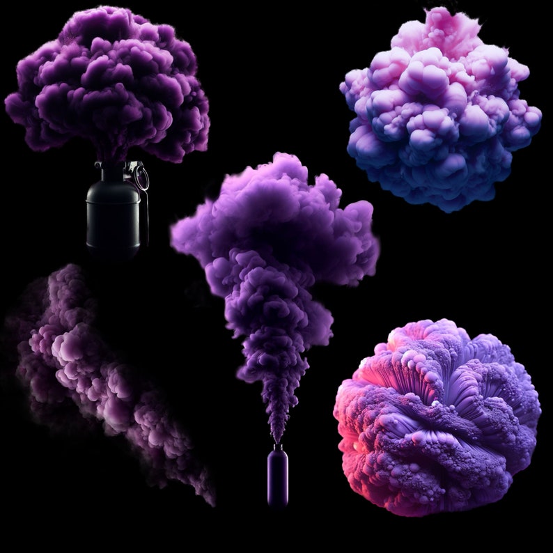 Purple Smoke Bomb Overlay Bundle, Transparent Background, Digital ...
