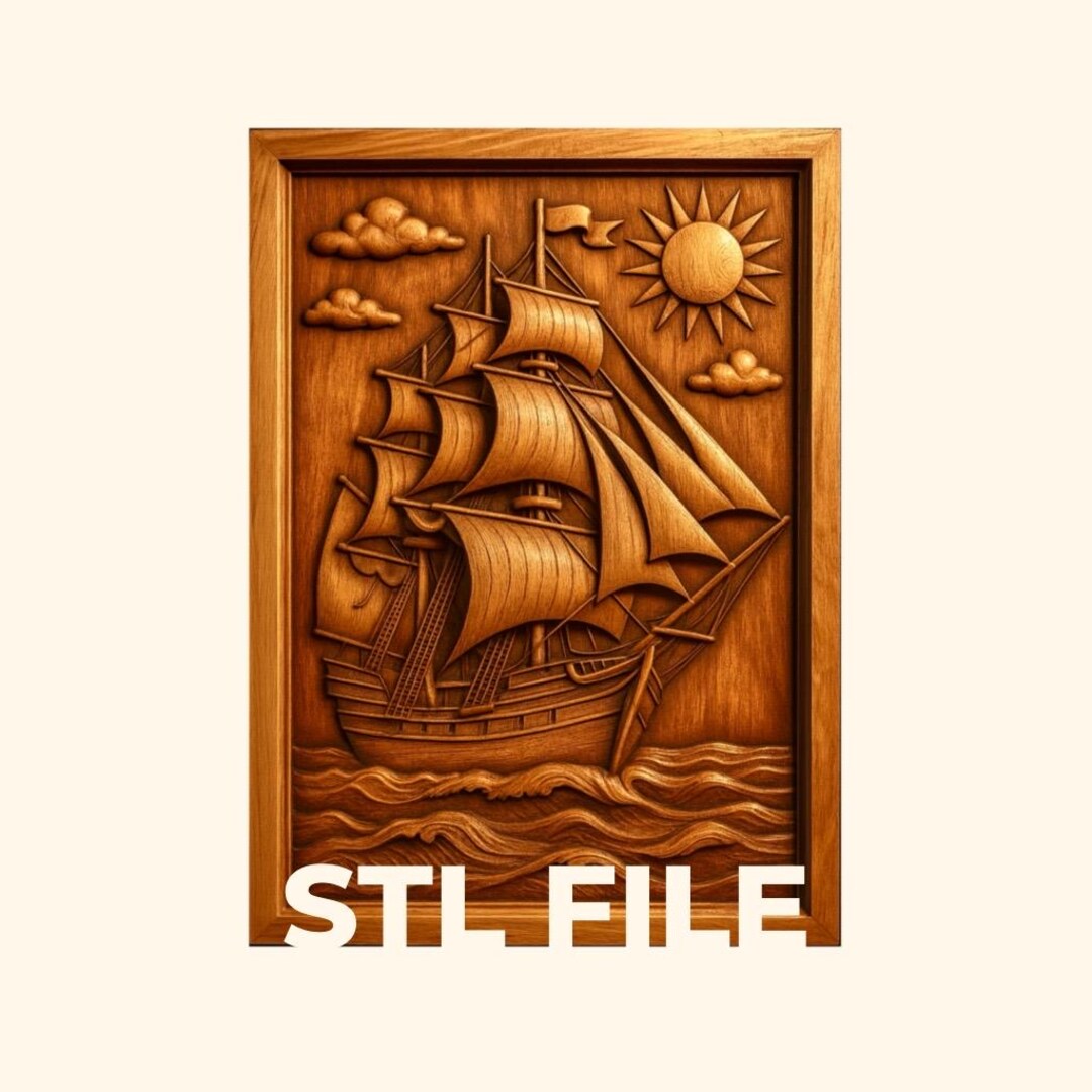 Pirate Ship STL File – CNC Relief Carving & 3D Printing | Wall Art ...
