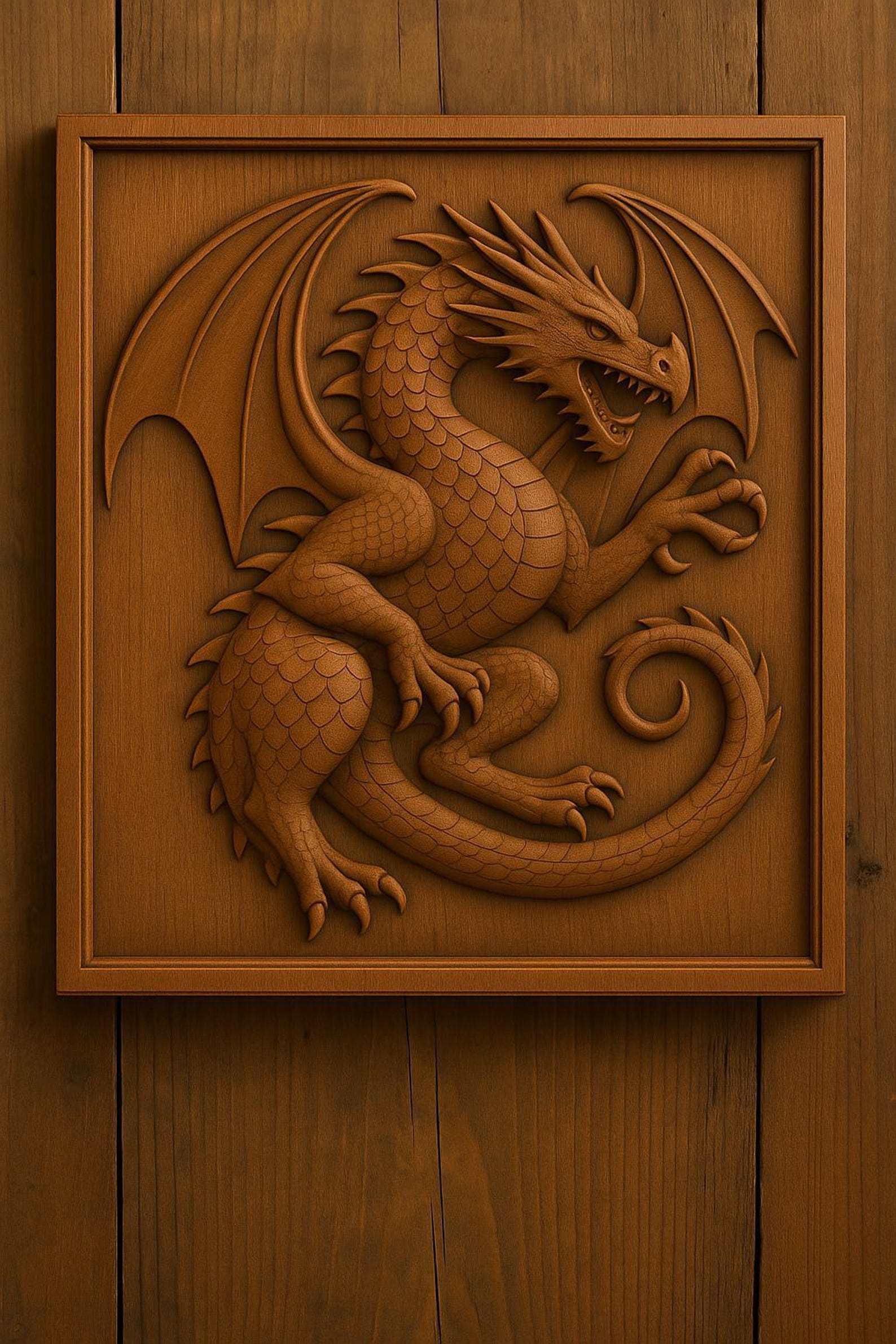 Dragon Relief STL File for CNC – Digital Wood Carving Design, Mythical ...
