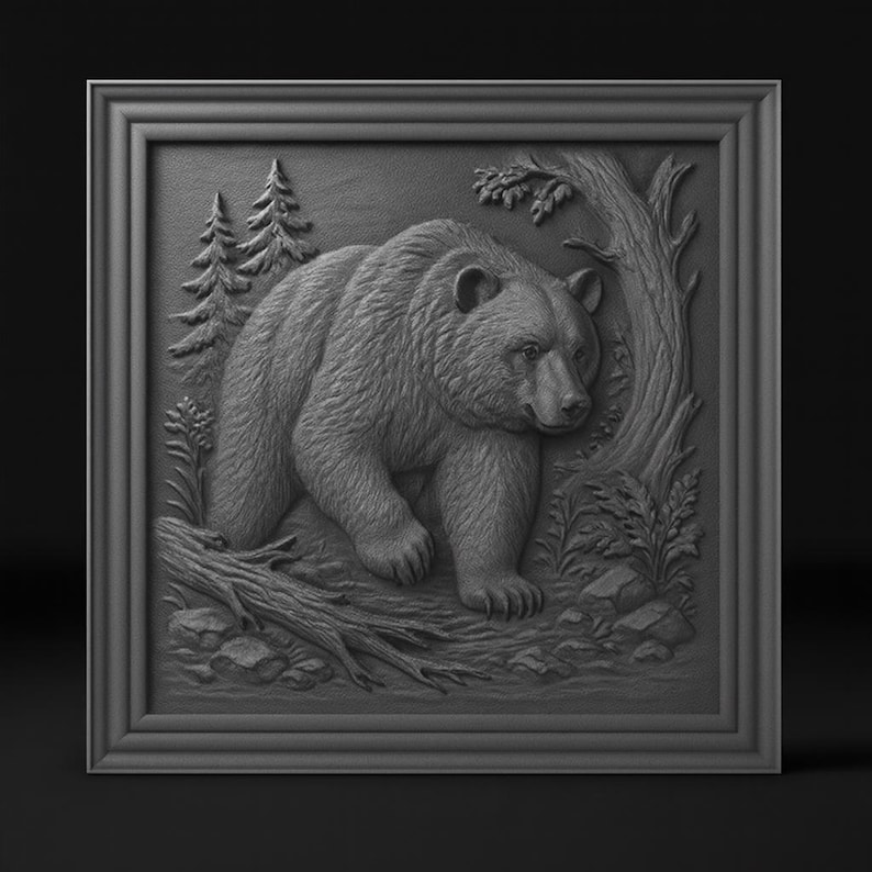 Grizzly Bear STL File – Wilderness Scene Relief Cut Design for CNC & 3D ...
