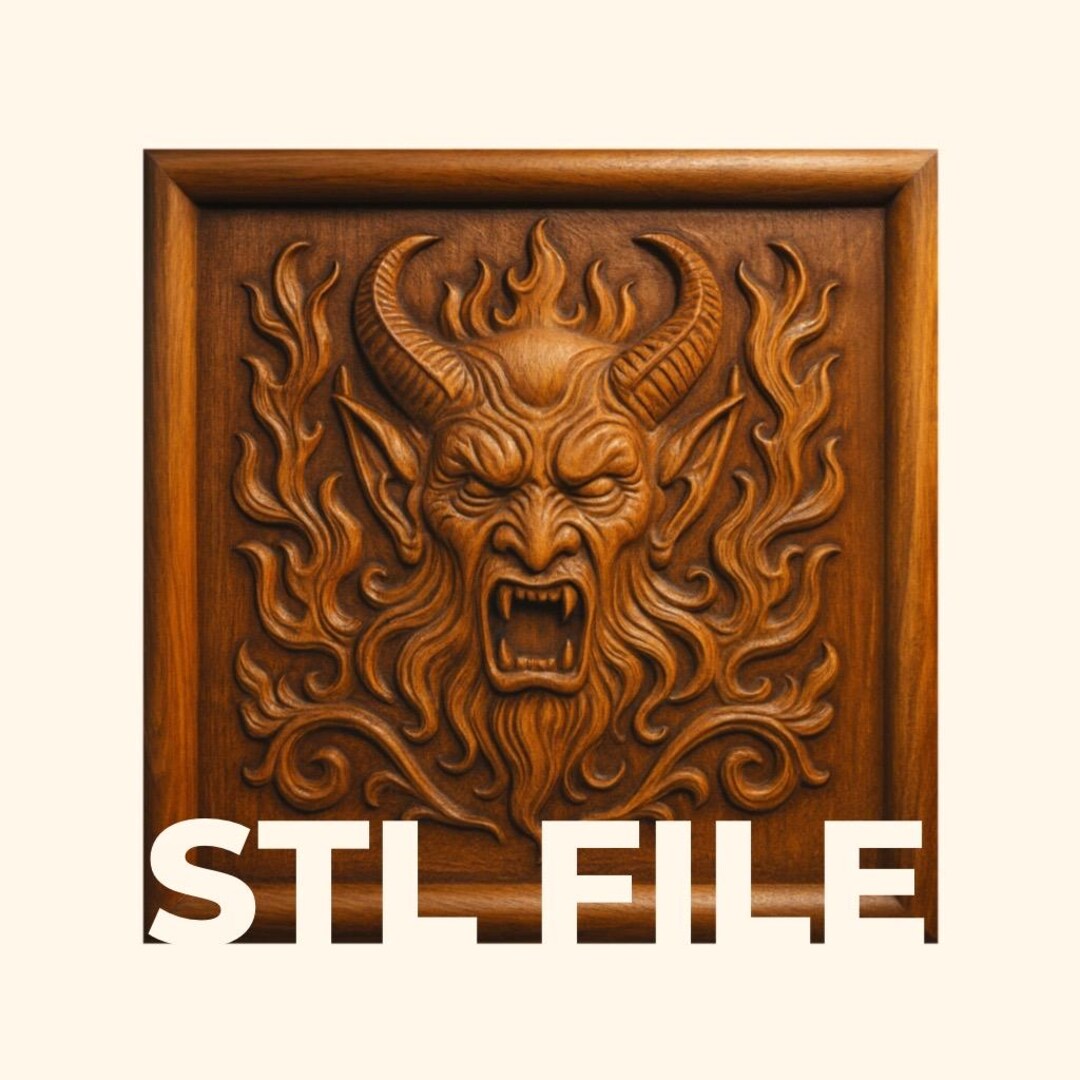 Demonic Horned Face STL File – CNC & 3D Printing Devil Relief (digital ...