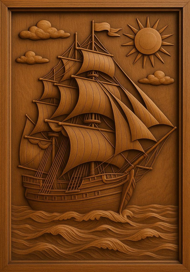 Sailing Ship Relief STL File | Nautical CNC Wall Art for Wood Carving ...