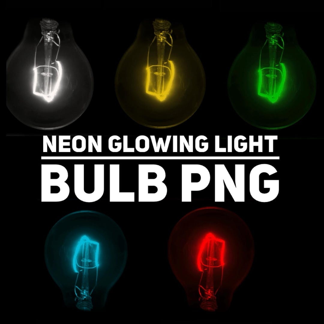 Neon Glowing Light Bulb Pngs | Set of 5 Transparent Background | Green ...