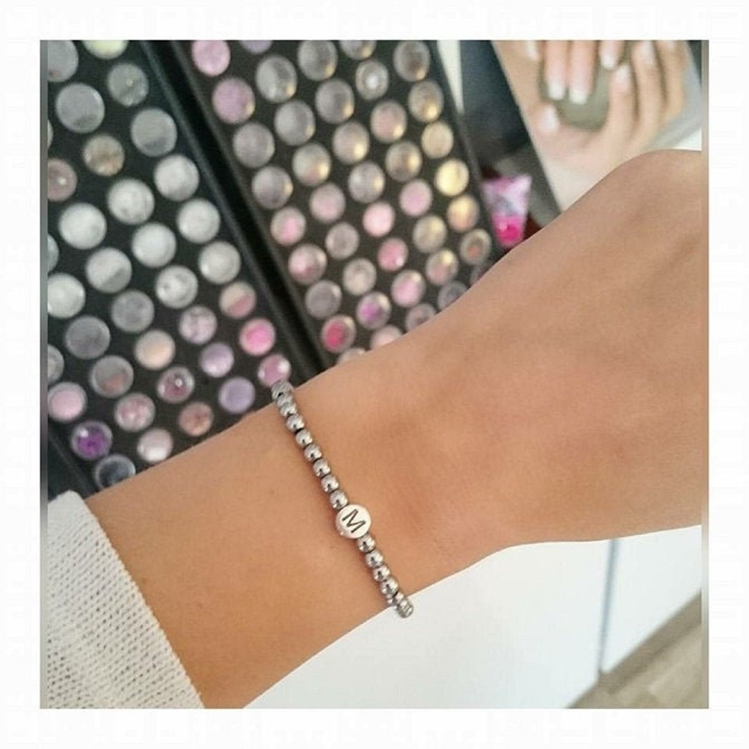 Pulsera con letras Letra de Plata pulsera con nombre pulsera de perlas ...