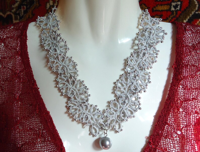 Support Ukraine Hand-tatted Beaded Carcanet silvery | Etsy