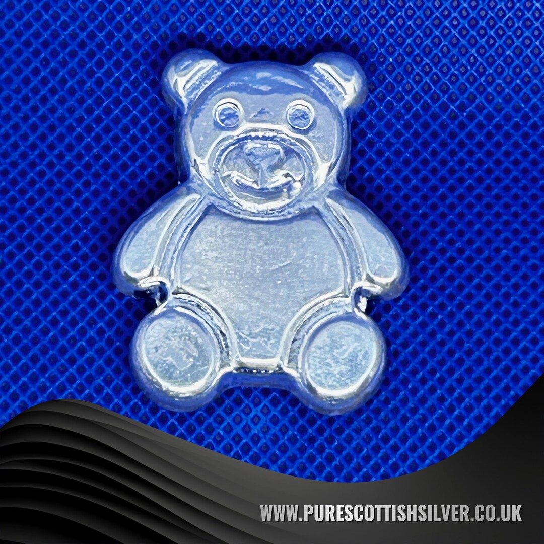 2 Troy Oz Solid Silver Teddy Bear Figurine: Hand-poured .999fs ...