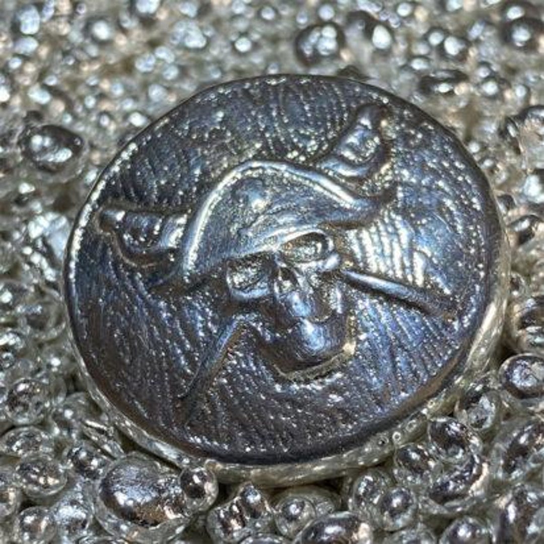 1 Troy Oz, 999fs Curved Pirate Round, Unique Handmade Silver Coin for ...