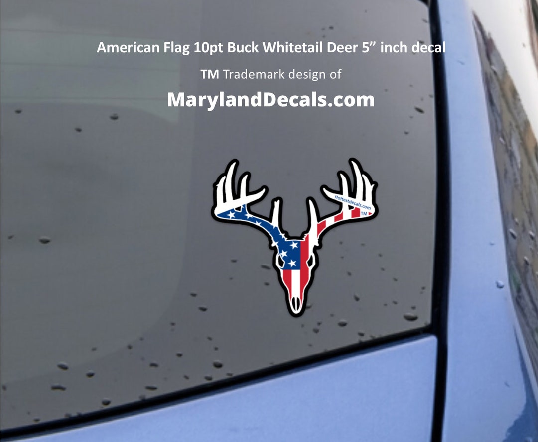 Deer American Flag Buck Car Decal Truck Sticker Whitetail 10 Point Buck ...