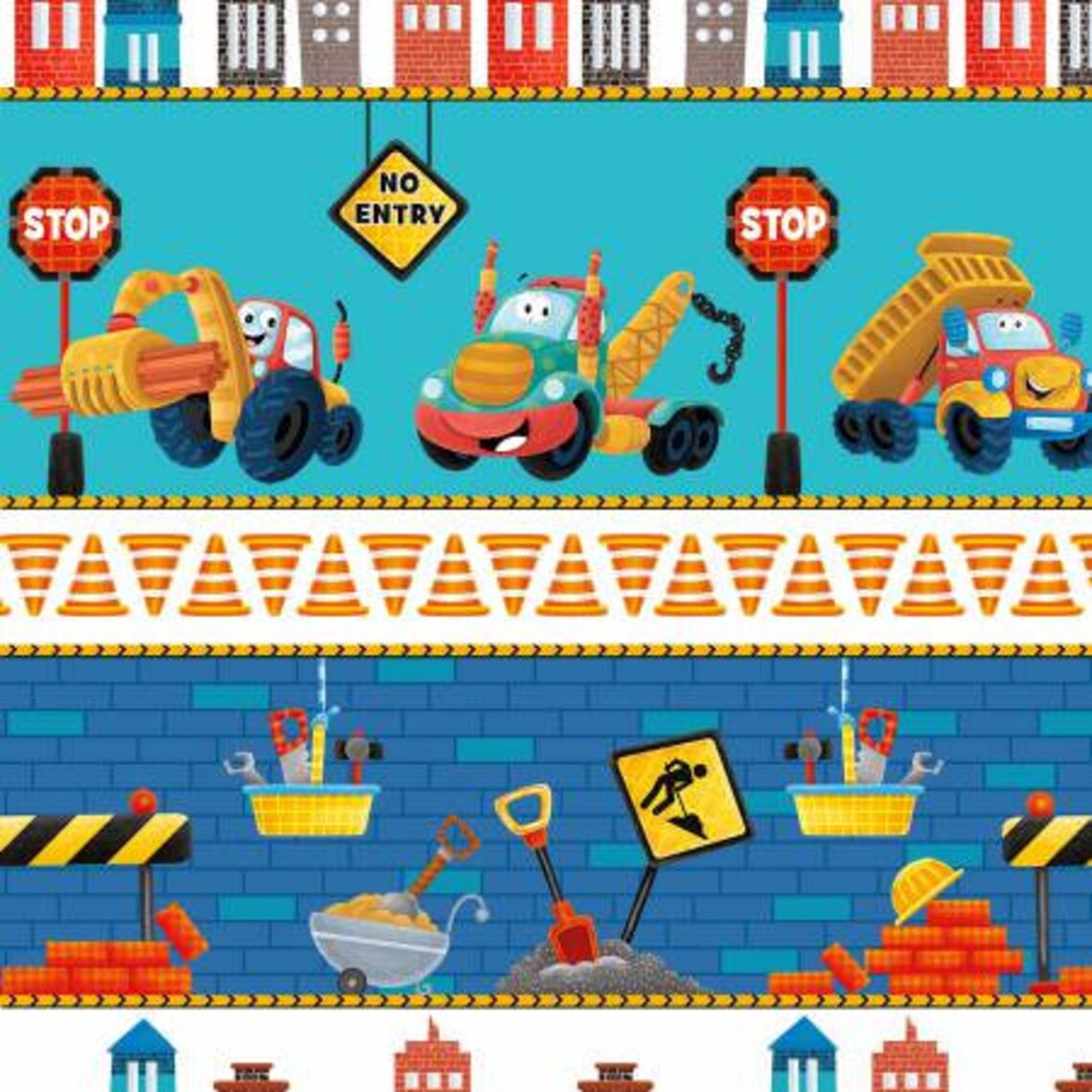 Large Construction Stripe Blue/multi-priced by the 1/2 Yard, Cut to ...