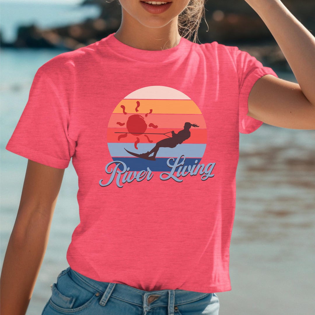 Retro Water Sports Shirt, Female Slalom Ski T-shirt, Sunset Water ...