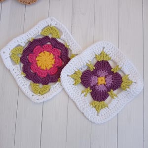 Crochet Pansy Granny Square Pattern - Blooming Square Motif, Crochet ...