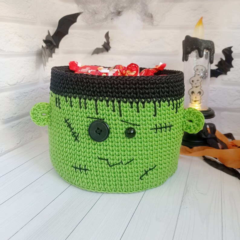 Crochet Frankenstein Candy Bowl - Handmade Crochet Craft - Ideal for ...