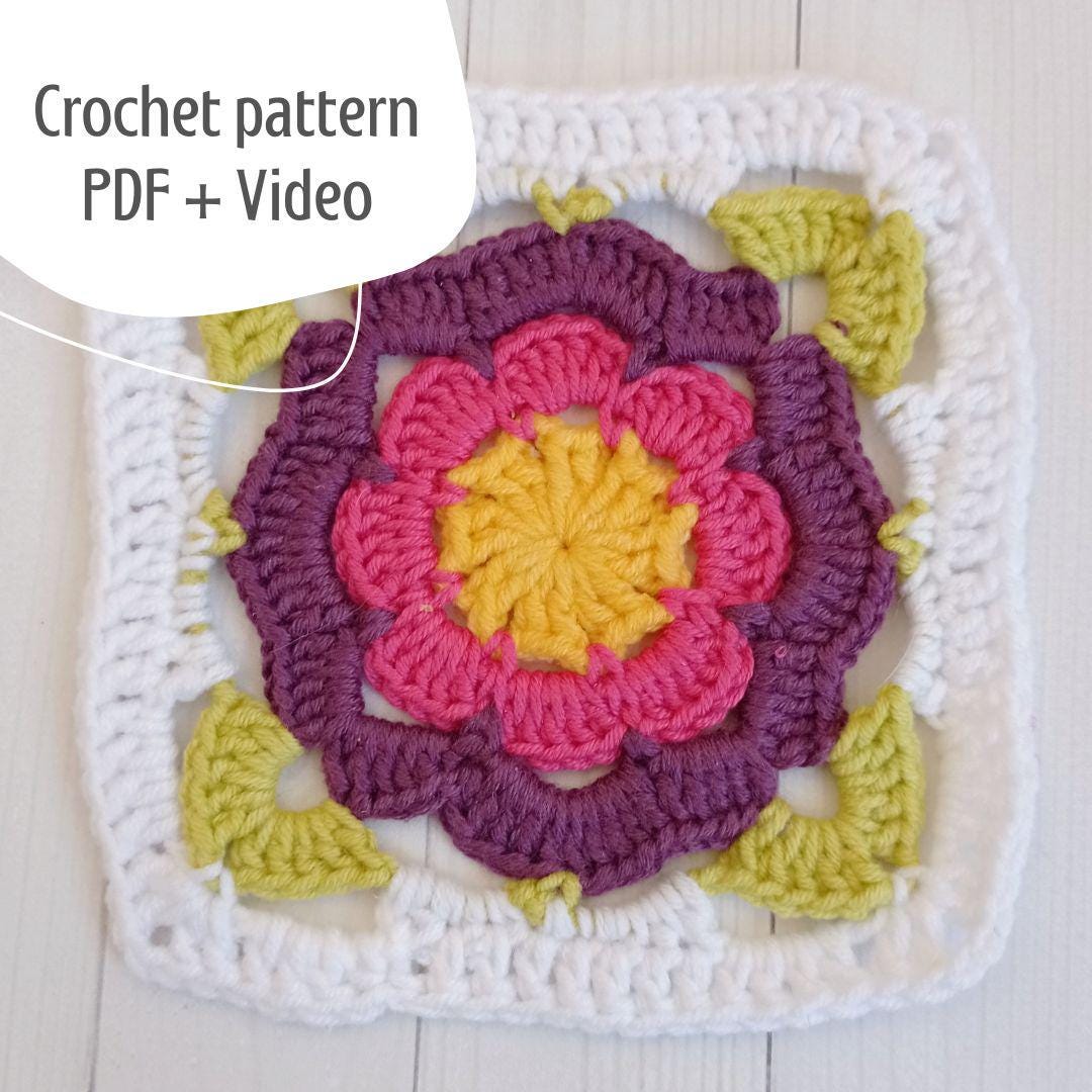Crochet Flower Granny Square Pattern - PDF and Video - Etsy